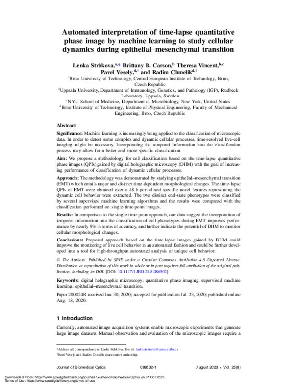 (PDF) Automated interpretation of time-lapse quantitative phase image ...