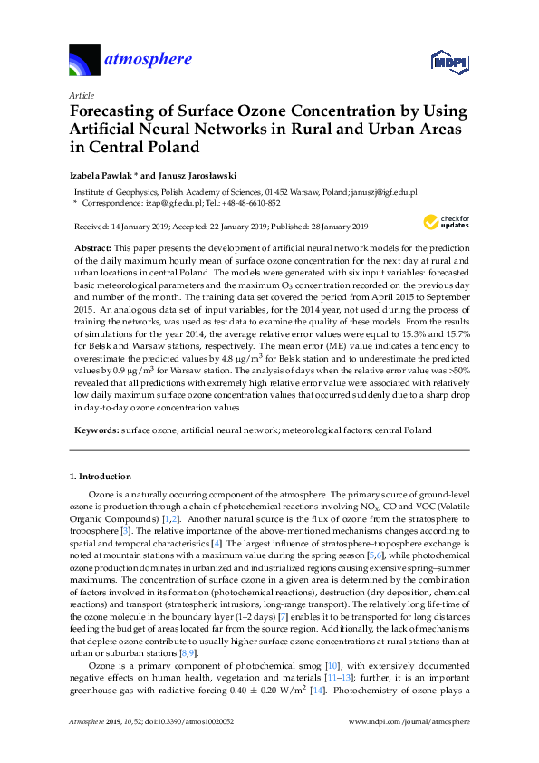 (PDF) Forecasting of Surface Ozone Concentration by Using Artificial ...
