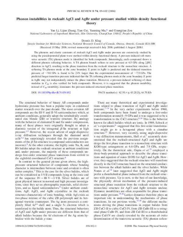 (PDF) Phonon instabilities in rocksalt AgCl and AgBr under pressure studied within density ...