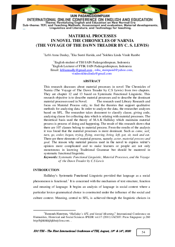 (PDF) Material Processes in Novel the Chronicles of Narnia (the Voyage ...