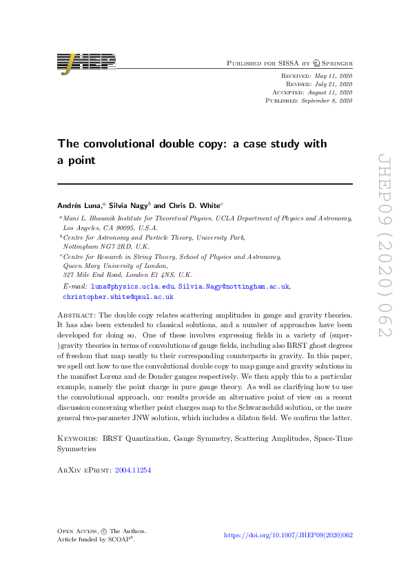 (PDF) The convolutional double copy: a case study with a point