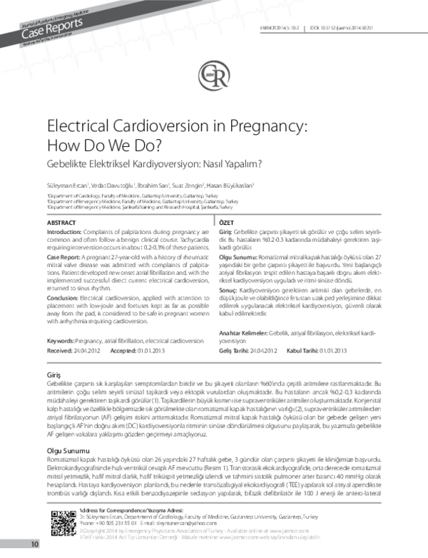(PDF) Electrical Cardioversion in Pregnancy: How Do We Do?