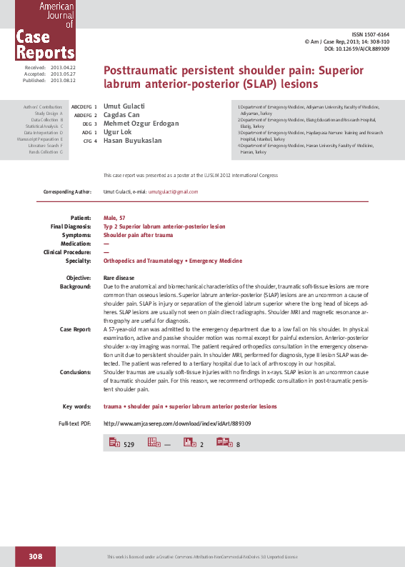 (PDF) Posttraumatic persistent shoulder pain: Superior labrum anterior ...