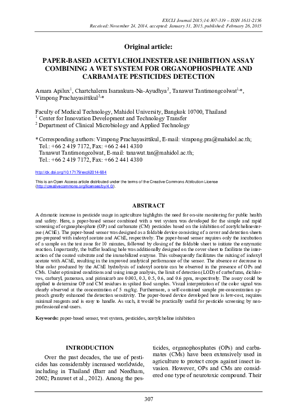 (PDF) Paper-based acetylcholinesterase inhibition assay combining a wet ...