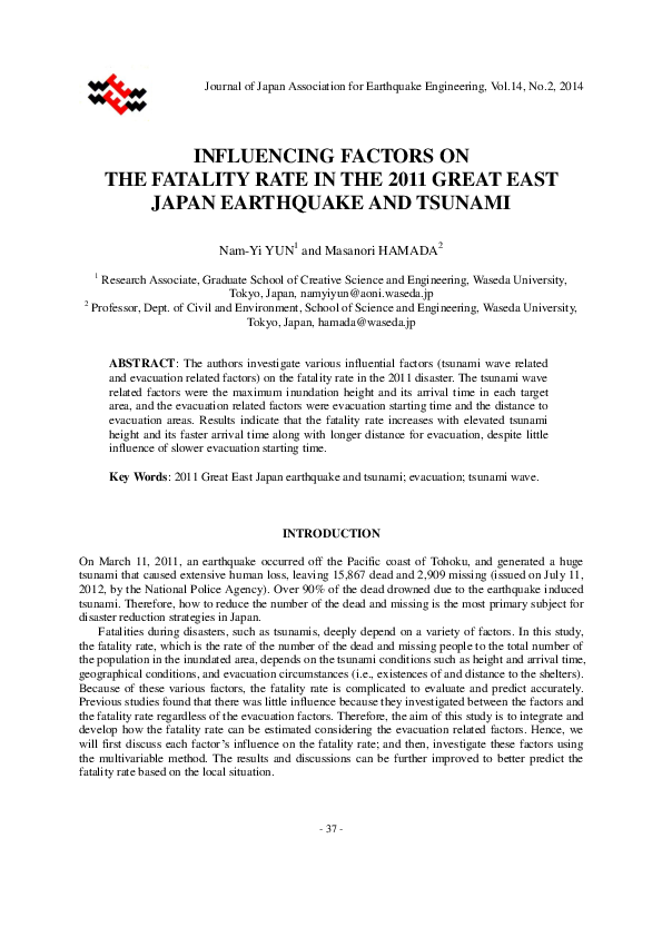 (PDF) Influencing Factors on the Fatality Rate in the 2011 Great East ...