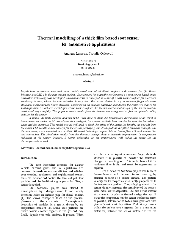 (PDF) Thermal modelling of a thick film based soot sensor for ...