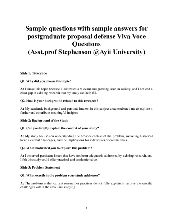 (PDF) Sample questions with sample answers for postgraduate proposal ...