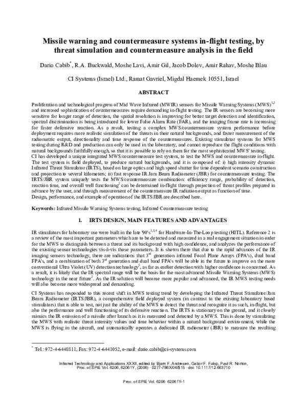 (PDF) Missile warning and countermeasure systems in-flight testing by ...