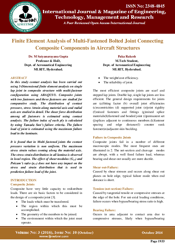 (PDF) Finite Element Analysis of Multi-Fastened Bolted Joint Connecting ...