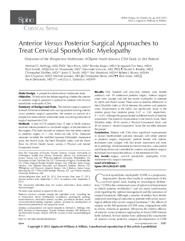 (PDF) Anterior Versus Posterior Surgical Approaches to Treat Cervical ...
