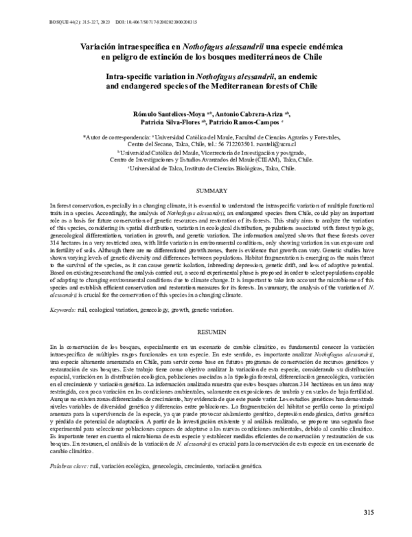 (PDF) Variación intraespecífica en Nothofagus alessandrii una especie ...