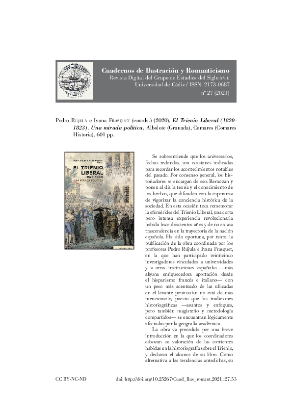 (PDF) Pedro Rújula e Ivana Frasquet (coords.), «El Trienio Liberal ...