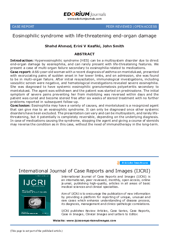 (PDF) Eosinophilic syndrome with life-threatening end-organ damage