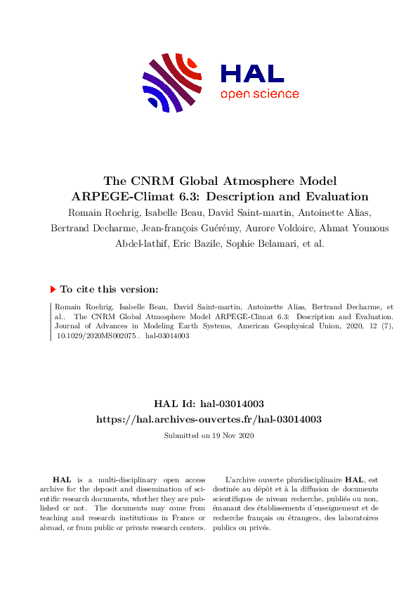 (PDF) The CNRM Global Atmosphere Model ARPEGE‐Climat 6.3: Description ...
