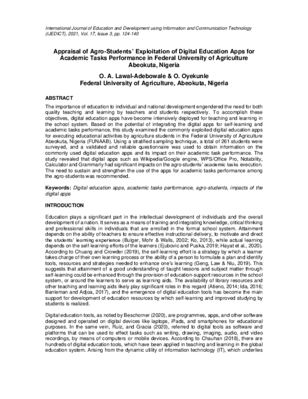 (PDF) Appraisal of Agro-Students’ Exploitation of Digital Education ...