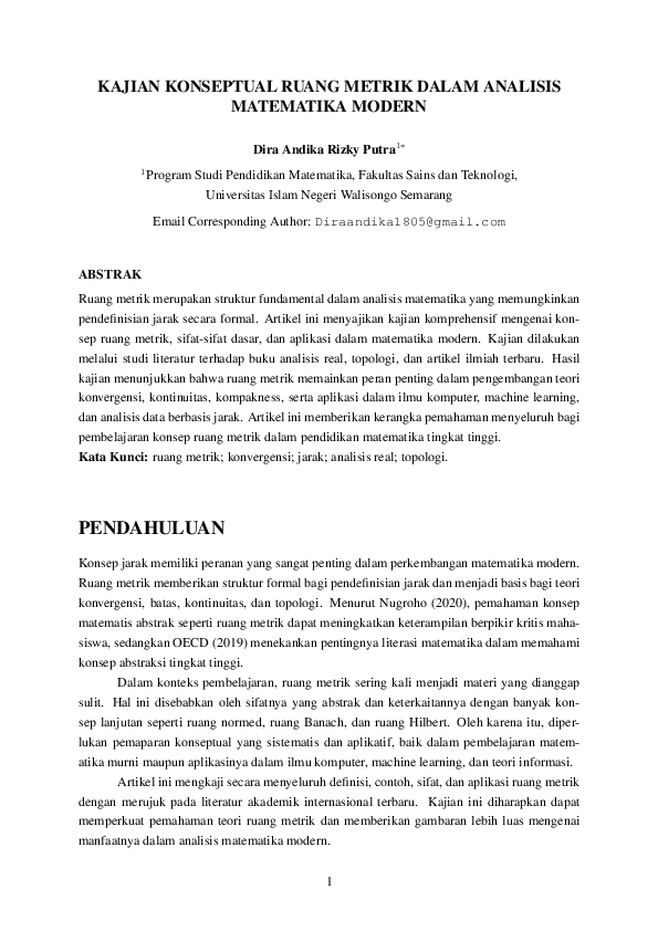 (PDF) KAJIAN KONSEPTUAL RUANG METRIK DALAM ANALISIS MATEMATIKA MODERN