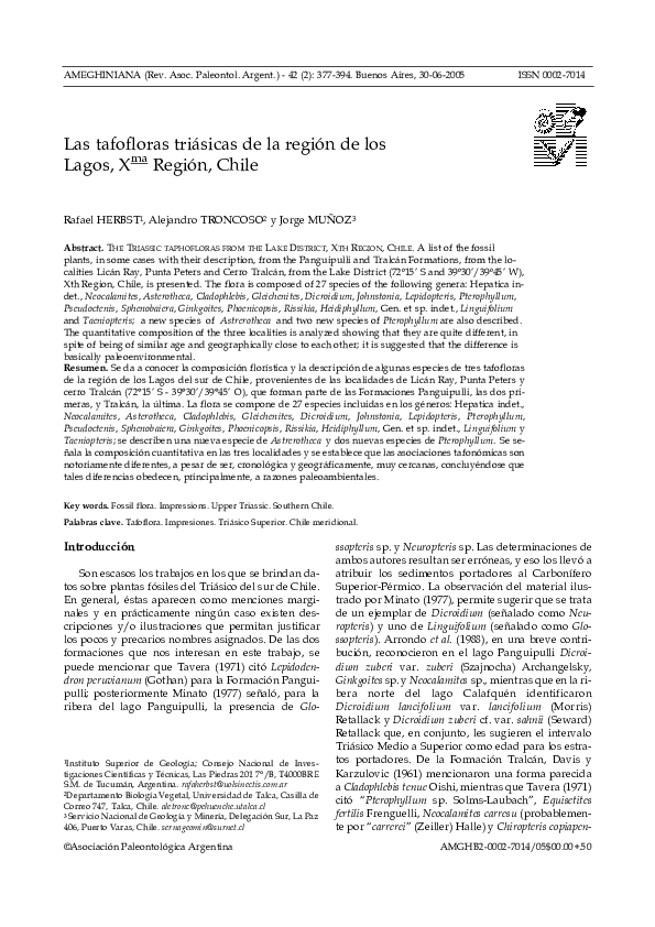 (PDF) Las tafofloras triásicas de la región de los Lagos, Xma Región, Chile