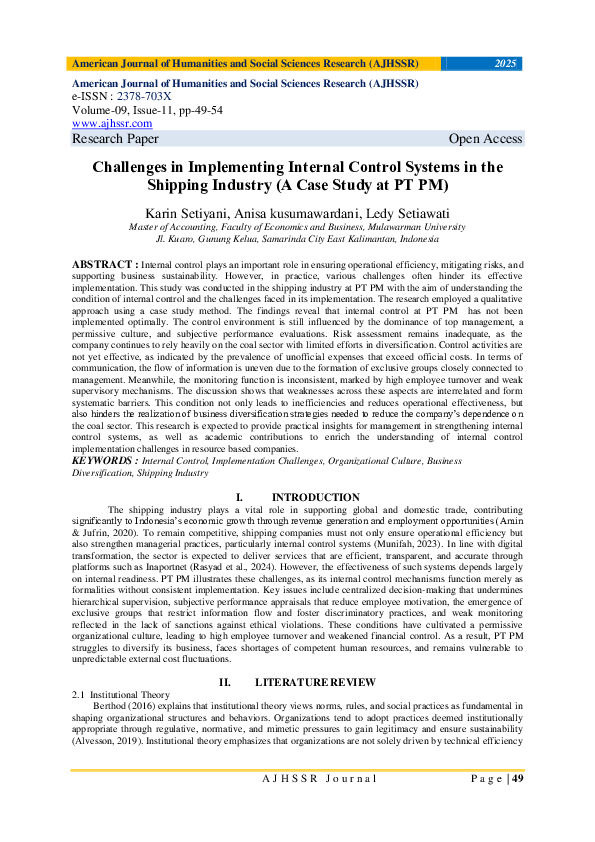 (PDF) Challenges in Implementing Internal Control Systems in the ...
