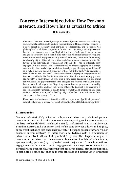 (PDF) Concrete Intersubjectivity: How Persons Interact, and How This Is ...
