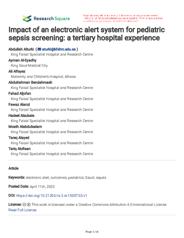 (PDF) Impact of an electronic alert system for pediatric sepsis ...
