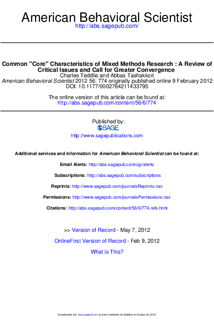 (PDF) Common “Core” Characteristics of Mixed Methods Research