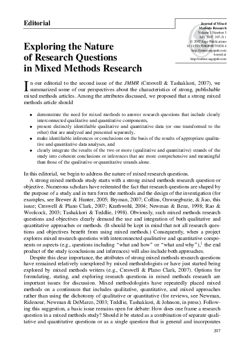 (PDF) Editorial: Exploring the Nature of Research Questions in Mixed ...