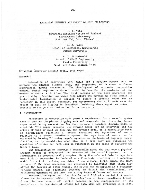 (PDF) Excavator Dynamics and Effect of Soil on Digging