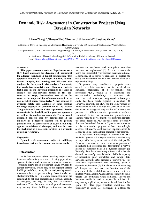 (PDF) Dynamic Risk Assessment in Construction Projects Using Bayesian ...