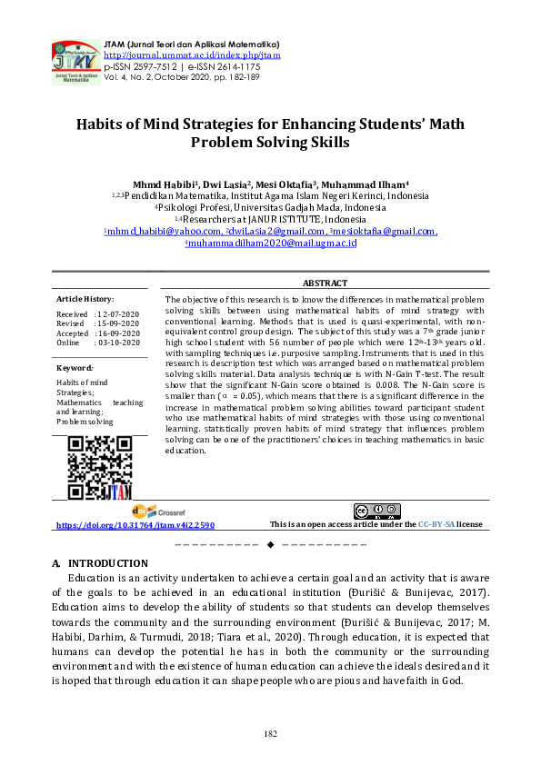 (PDF) Habits of Mind Strategies for Enhancing Students’ Math Problem ...
