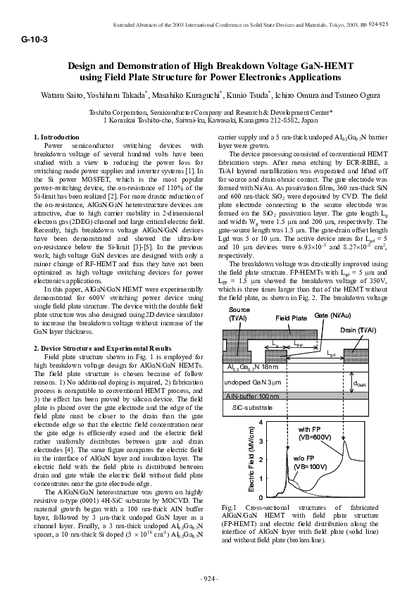 (PDF) Design and Demonstration of High Breakdown Voltage GaN-HEMT using Field Plate Structure ...