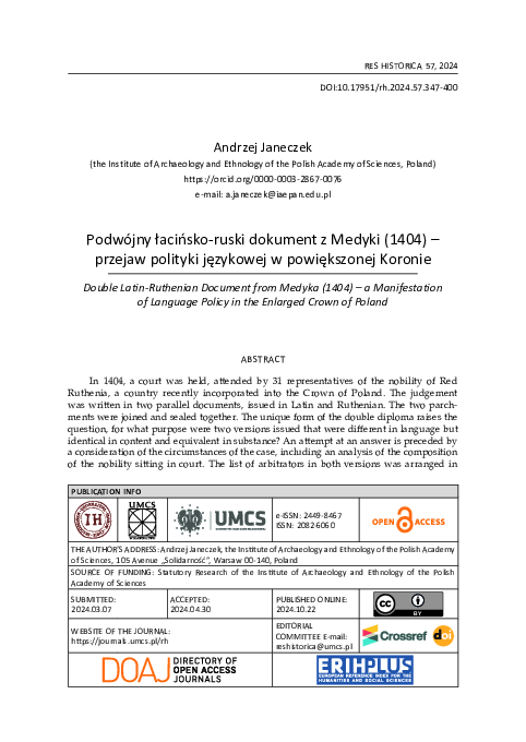(PDF) Podwójny łacińsko-ruski dokument z Medyki (1404) – przejaw ...
