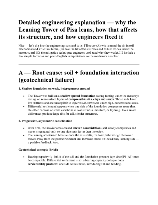 (PDF) Detailed engineering explanation -why the Leaning Tower of Pisa ...