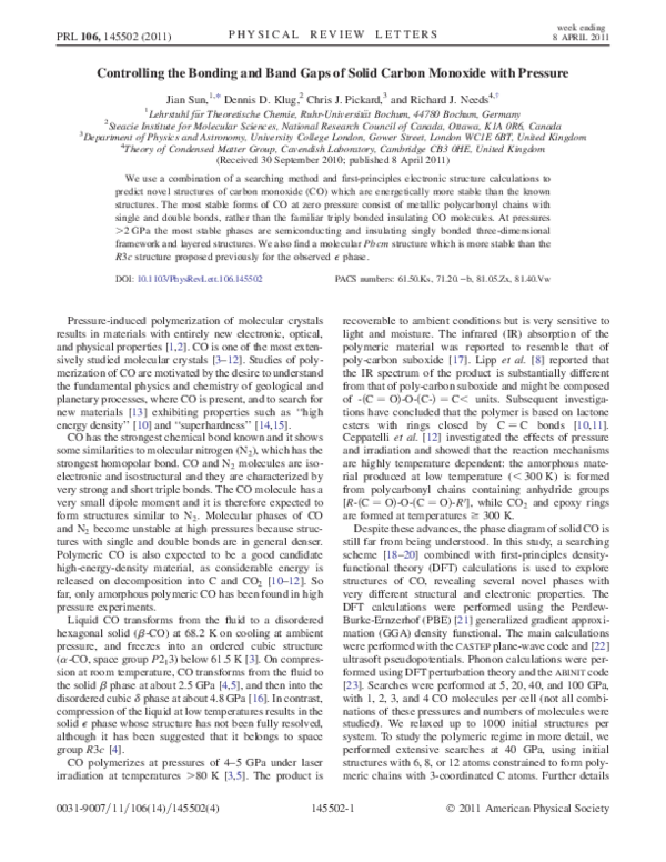 (PDF) Controlling the Bonding and Band Gaps of Solid Carbon Monoxide ...