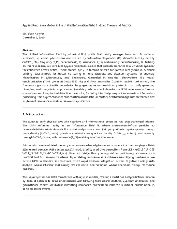 (PDF) Applied Resonance Models in the Unified Information Field ...