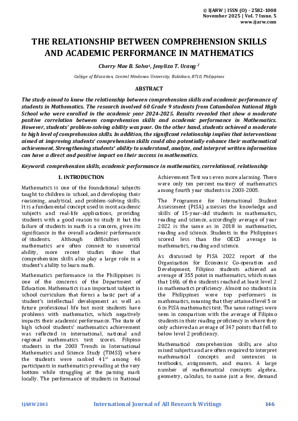 (PDF) THE RELATIONSHIP BETWEEN COMPREHENSION SKILLS AND ACADEMIC ...