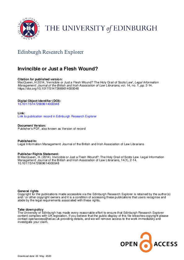 (PDF) Invincible or Just a Flesh Wound? The Holy Grail of Scots Law