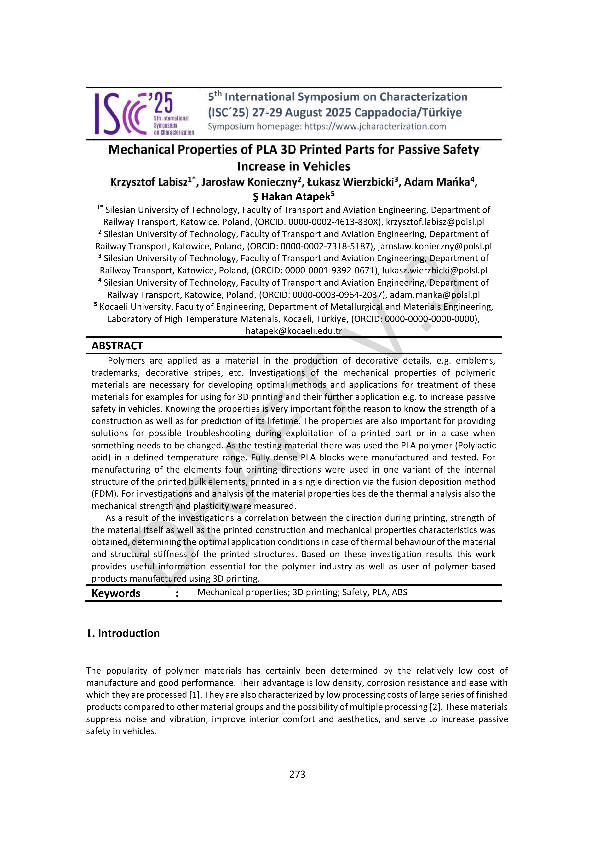 (PDF) Mechanical Properties of PLA 3D Printed Parts for Passive Safety ...