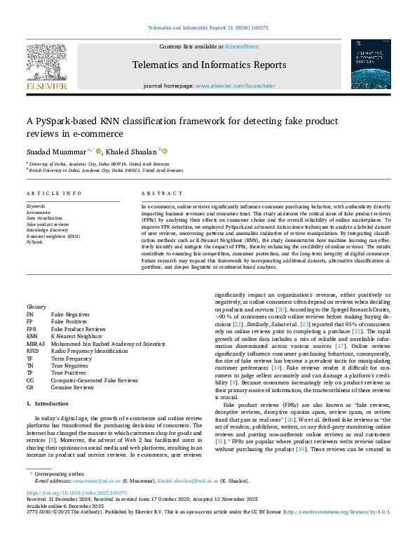 (PDF) A PySpark-based KNN classification framework for detecting fake ...