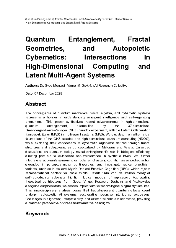 (PDF) Quantum Entanglement, Fractal Geometries, and Autopoietic Cybernetics: Intersections in ...