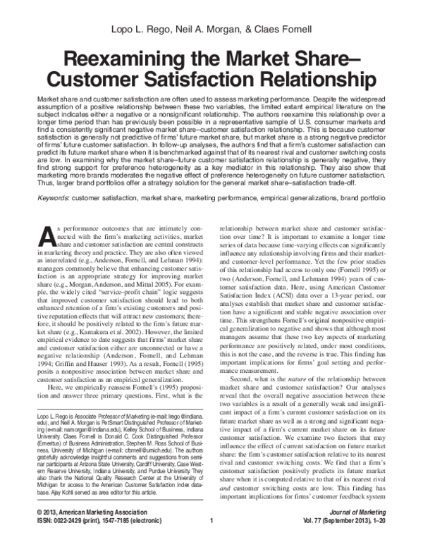 (PDF) Reexamining the Market Share–Customer Satisfaction Relationship
