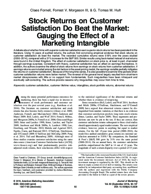 (PDF) Stock Returns on Customer Satisfaction Do Beat the Market ...