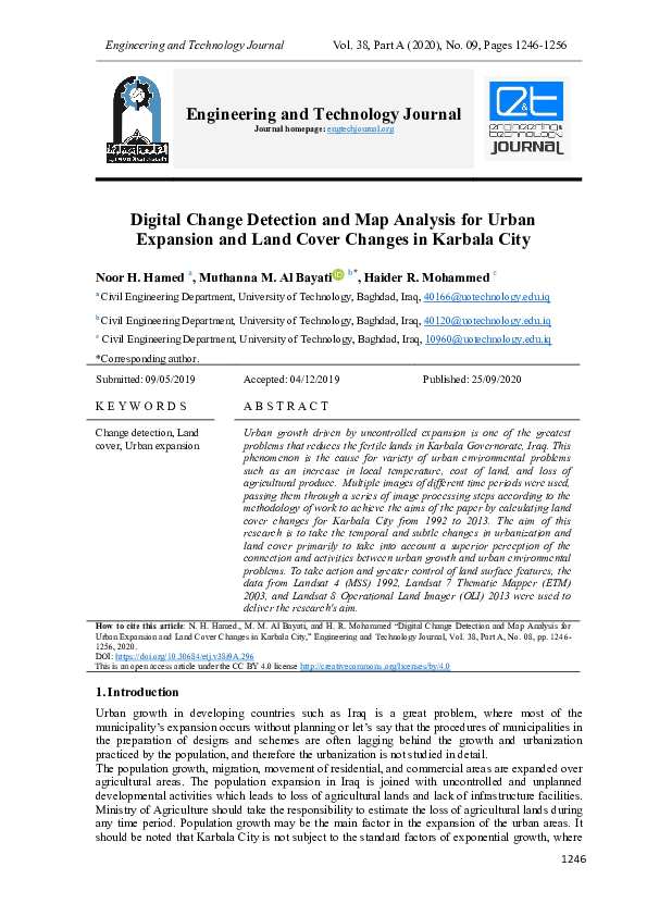 (PDF) Digital Change Detection and Map Analysis for Urban Expansion and ...
