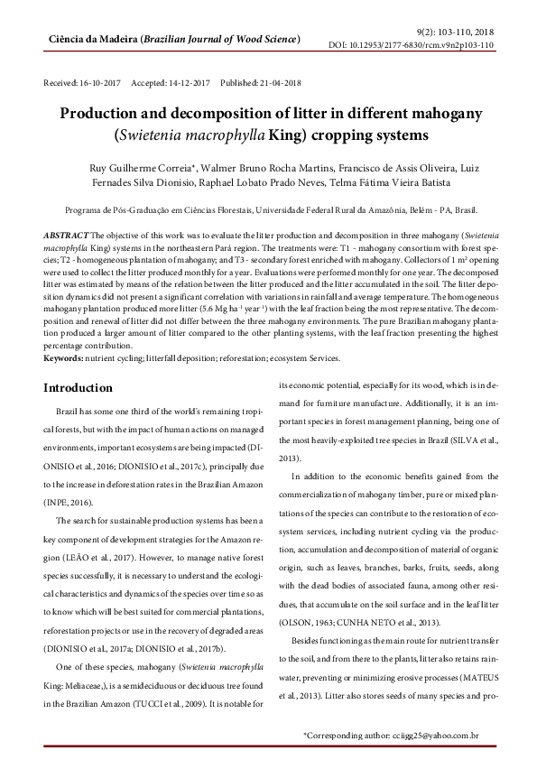 (PDF) Production and decomposition of litter in different mahogany ...