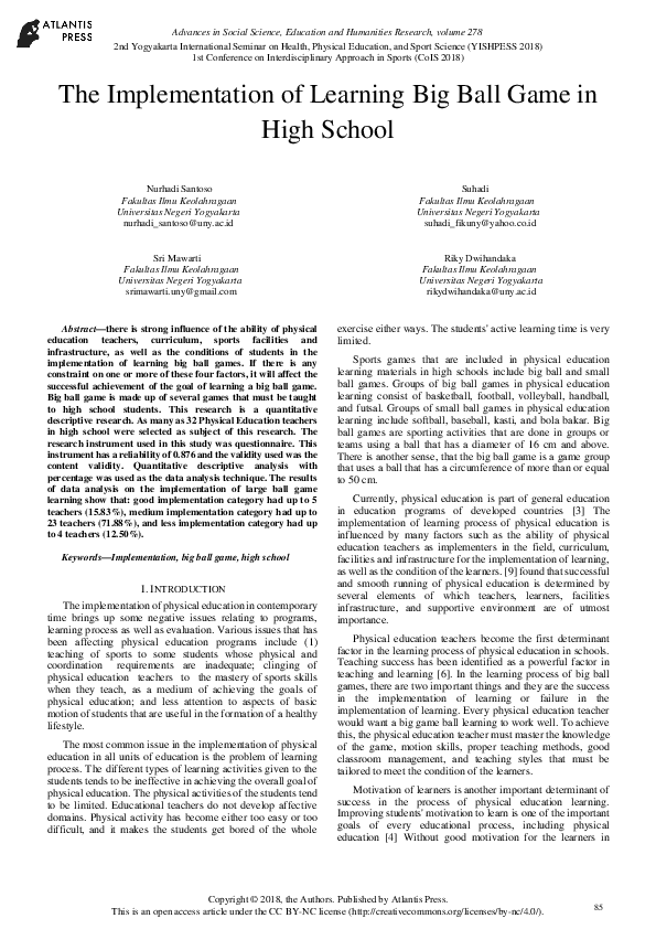 (PDF) The Implementation of Learning Big Ball Game in High School