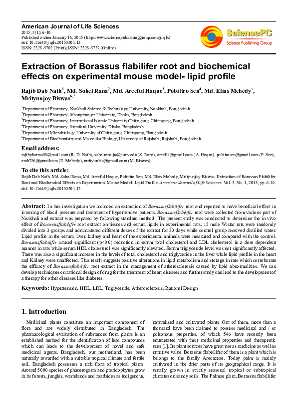 (PDF) Extraction of Borassus Flabilifer Root and Biochemical Effects on ...