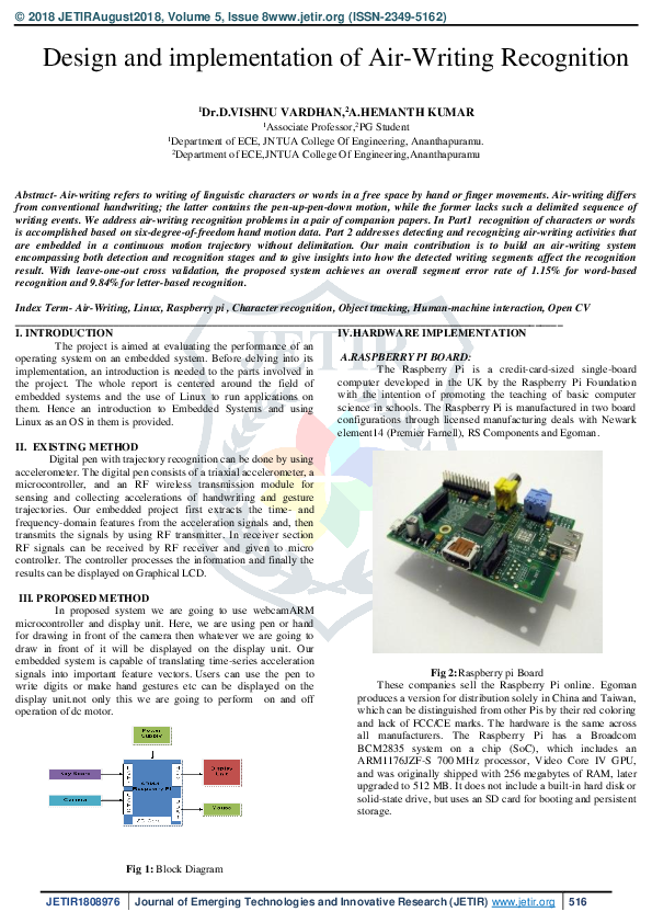 (PDF) Design and implementation of Air-Writing Recognition