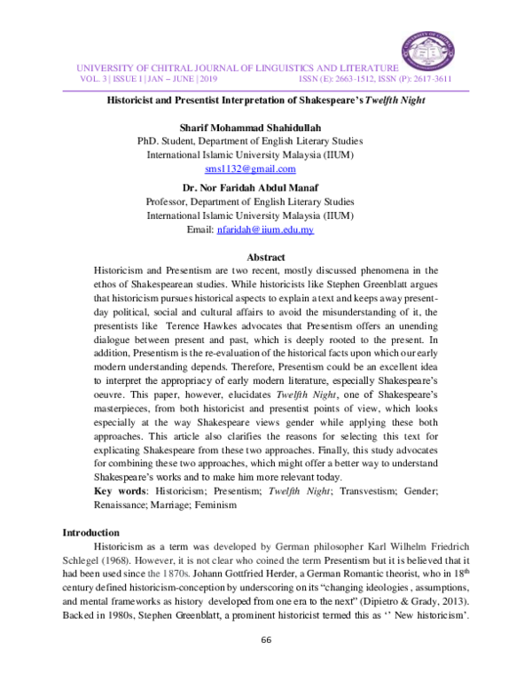(PDF) A Historicist and Presentist interpretation of Shakespeare’s ...