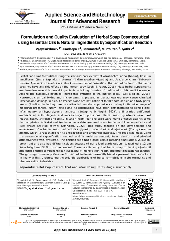 (PDF) Formulation and Quality Evaluation of Herbal Soap Cosmeceutical ...