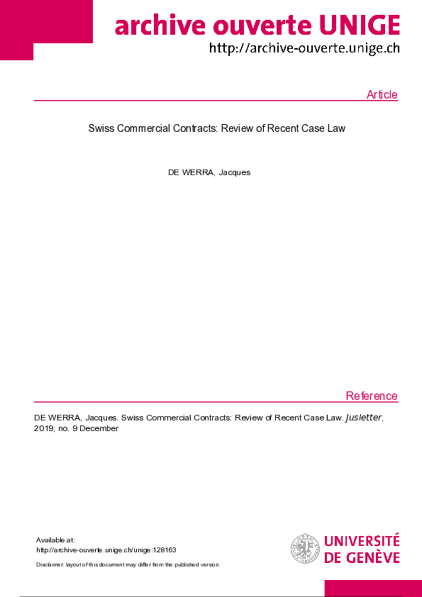 (PDF) Swiss Commercial Contracts: Review of Recent Case Law