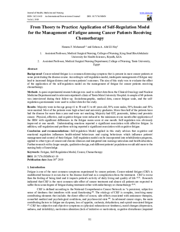 (PDF) From Theory to Practice: Application of Self-Regulation Model for ...